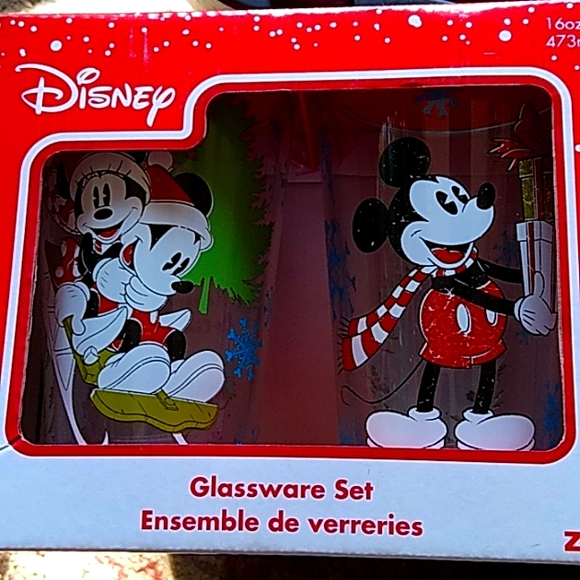 Disney | Dining | Disney Mickey Minnie Mouse Christmas Glassware Set ...